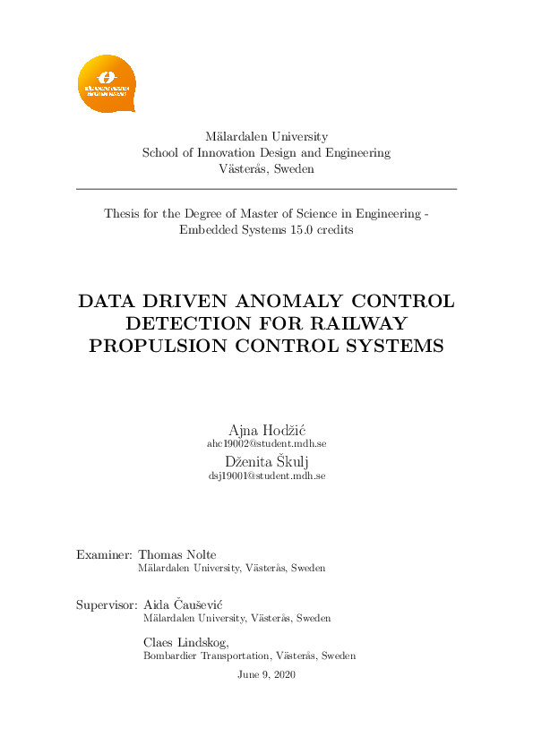 (PDF) Data Driven Anomaly Control Detection for Railway Propulsion Control Systems