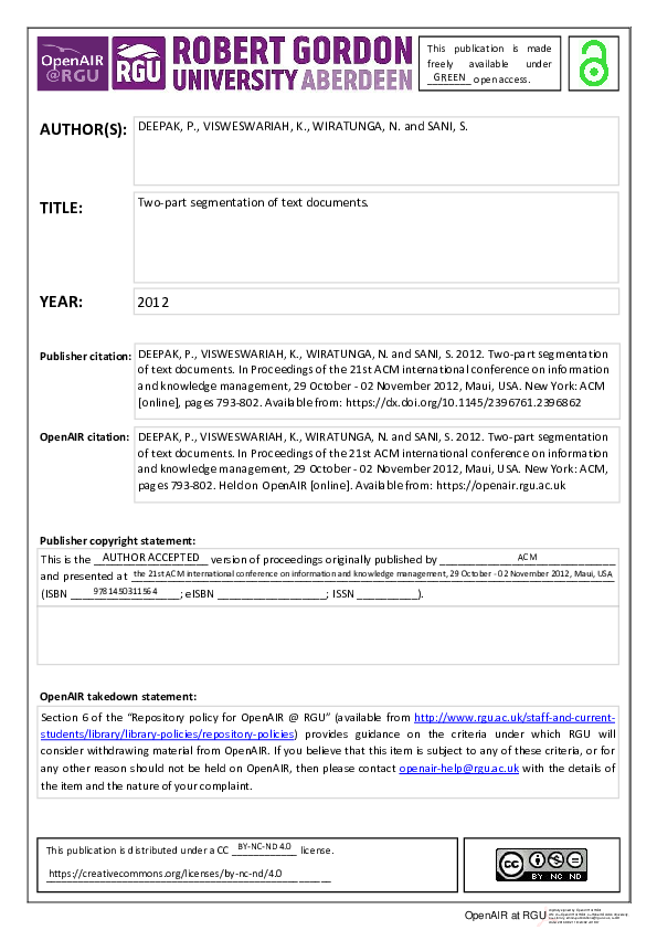 (PDF) Segmenting Two-Part Text Documents Efficiently