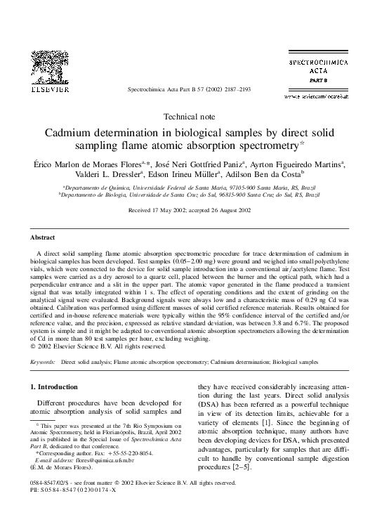 (PDF) Cadmium determination in biological samples by direct solid ...