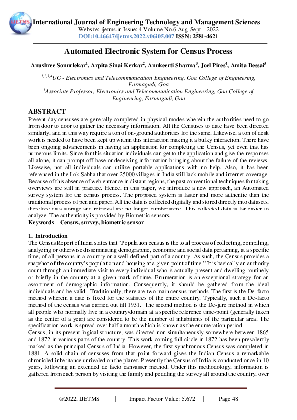 (PDF) Automated Electronic System for Census Process