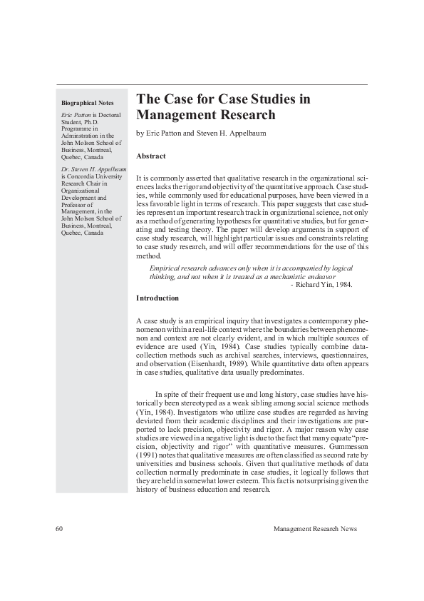 (PDF) The case for case studies in management research