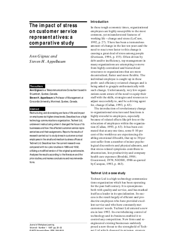 (PDF) The impact of stress on customer service representatives: a ...