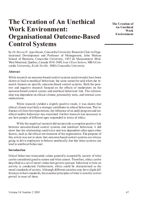 (PDF) Outcome-Based Control and Unethical Behavior
