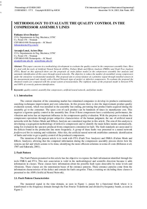 (PDF) Methodology to Evaluate the Quality Control in the Compressor Assembly Lines