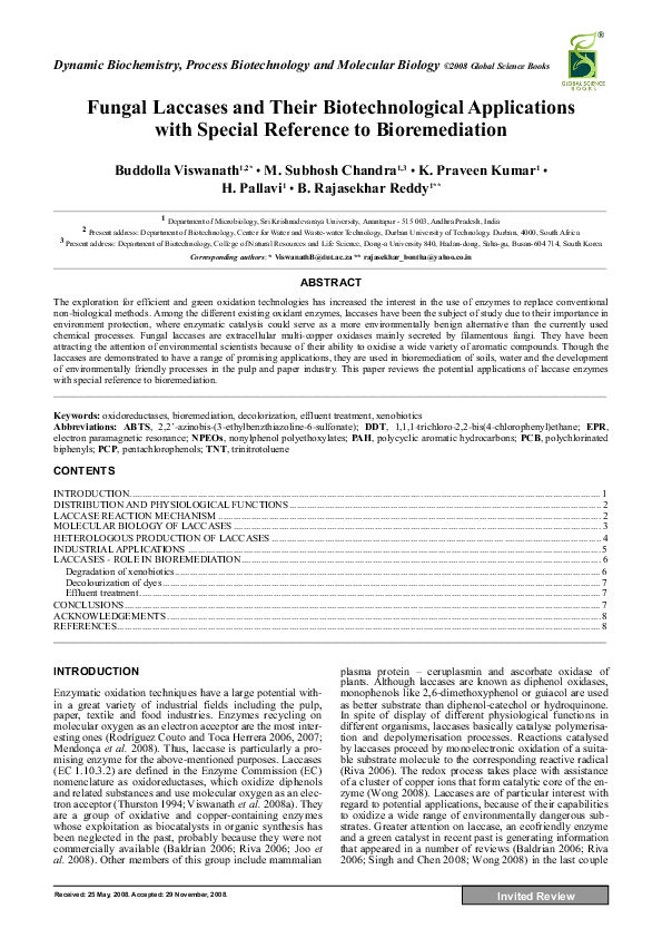 (PDF) Fungal Laccases and Their Biotechnological Applications With Special Reference to ...