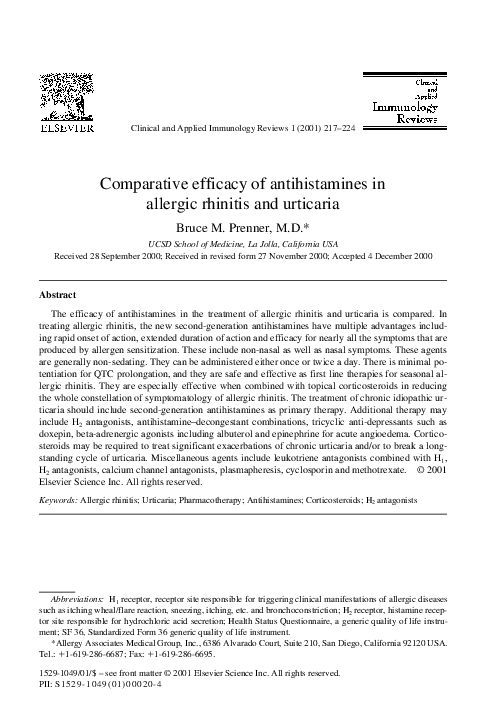 (PDF) Comparative efficacy of antihistamines in allergic rhinitis and ...