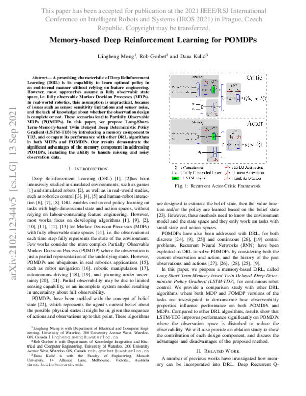 (PDF) Memory-based Deep Reinforcement Learning for POMDPs