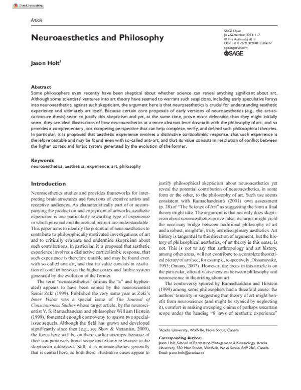 (PDF) Neuroaesthetics: Bridging Science and Art