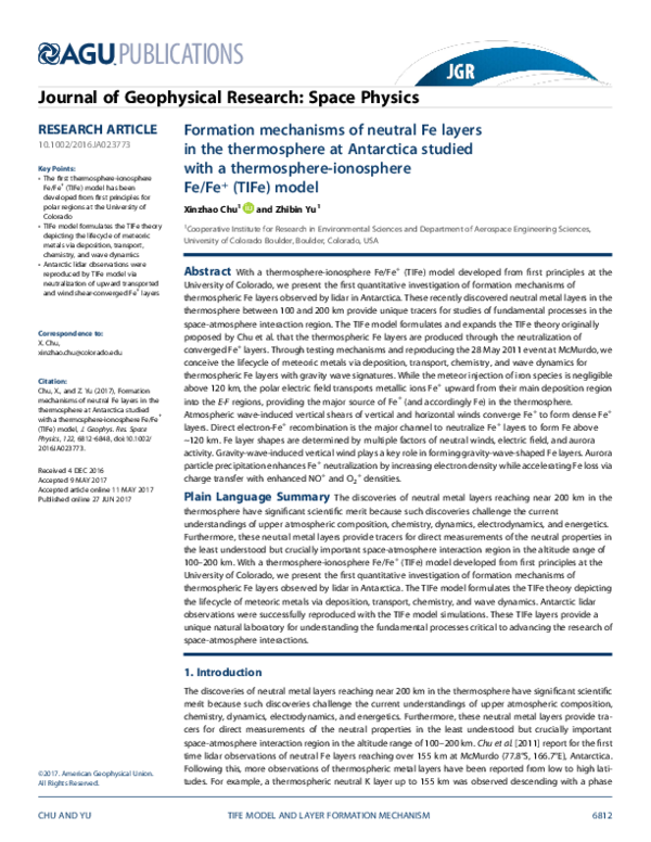 (PDF) Formation mechanisms of neutral Fe layers in the thermosphere at ...