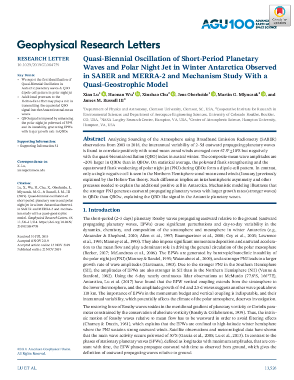 (PDF) Quasi‐Biennial Oscillation of Short‐Period Planetary Waves and ...