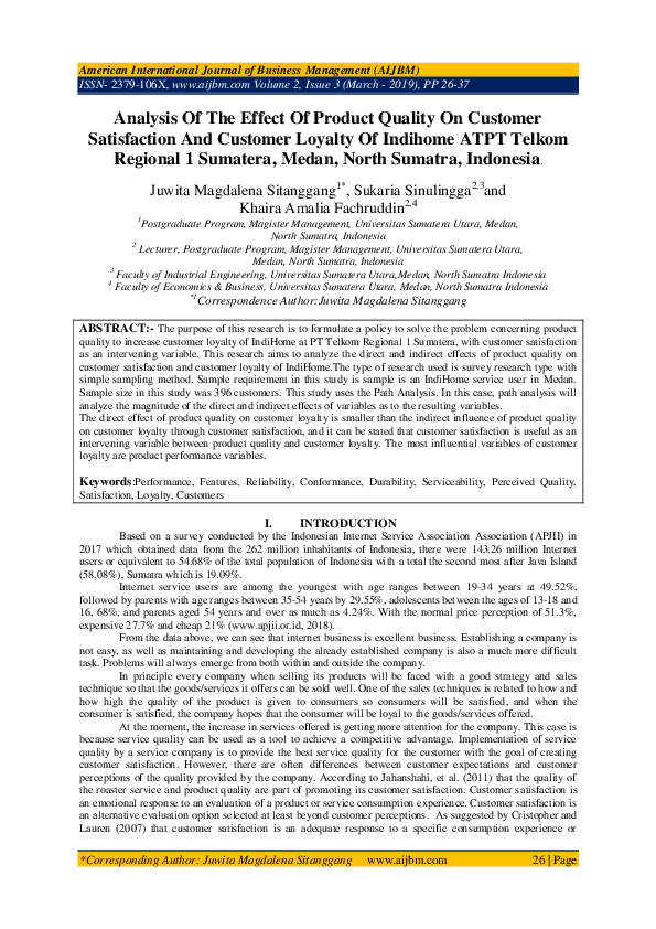 Pdf Analysis Of The Effect Of Product Quality On Customer