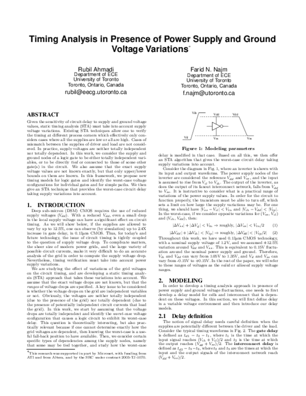 Pdf Timing Analysis In Presence Of Power Supply And Ground Voltage Variations