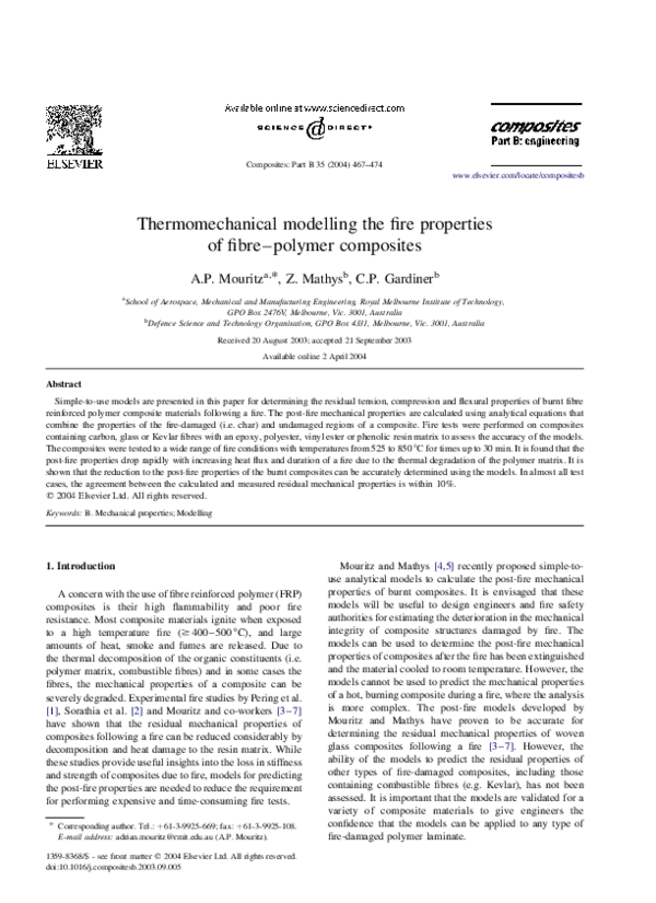 (PDF) Thermomechanical modelling the fire properties of fibre–polymer ...