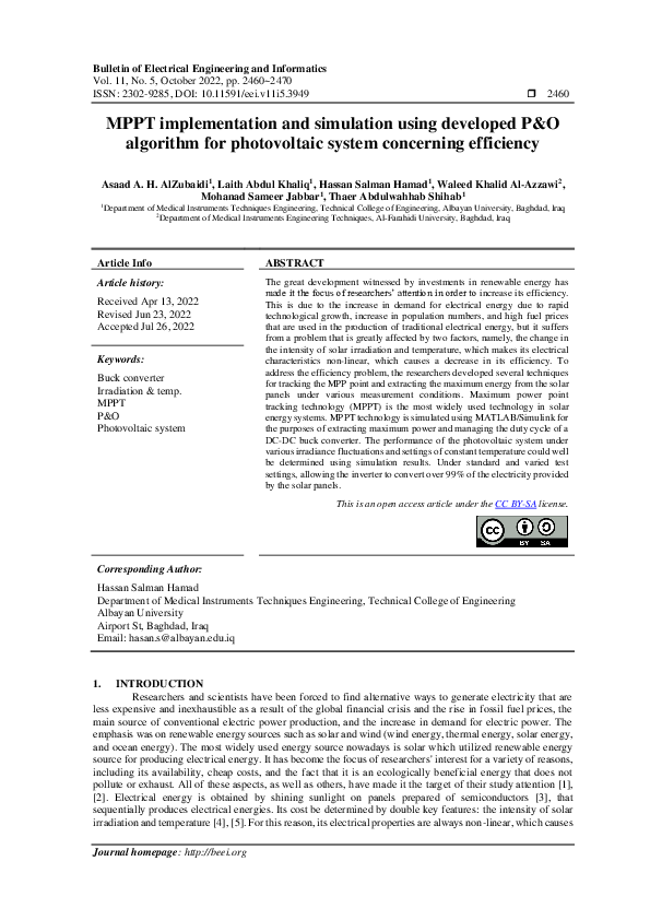 Pdf Mppt Implementation And Simulation Using Developed Pando Algorithm For Photovoltaic System