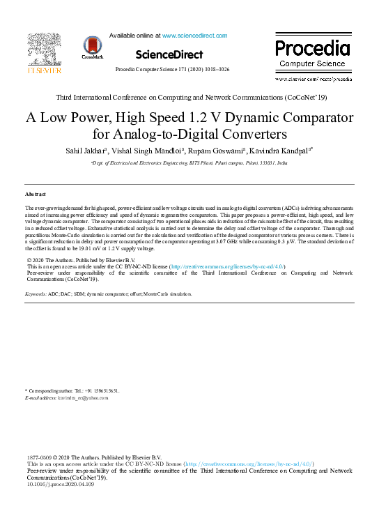Pdf A Low Power High Speed 12 V Dynamic Comparator For Analog To Digital Converters