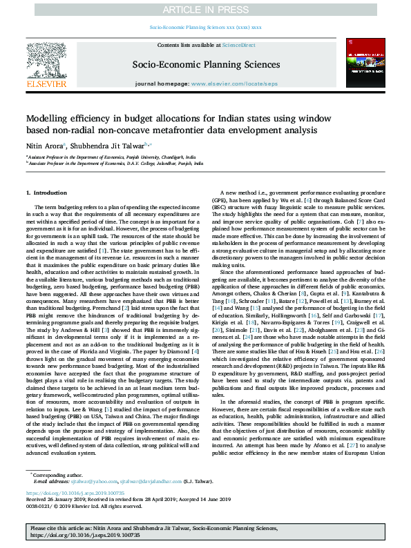 (PDF) Modelling efficiency in budget allocations for Indian states ...