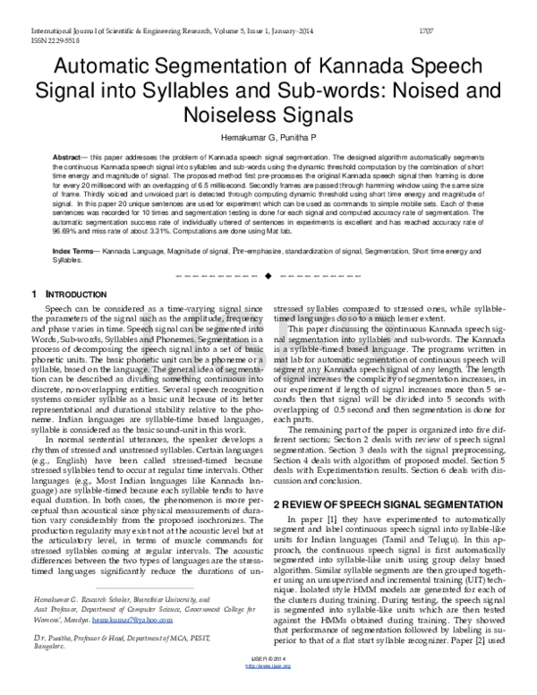 (PDF) Automatic Segmentation of Kannada Speech Signal into Syllables ...