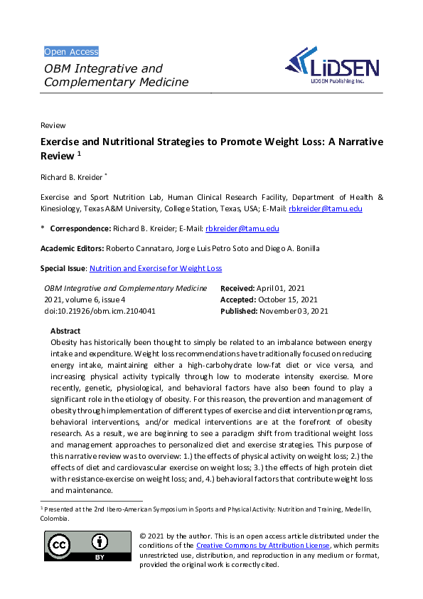 (PDF) Exercise and Nutritional Strategies to Promote Weight Loss: A ...