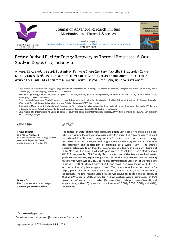 (PDF) Refuse Derived Fuel for Energy Recovery by Thermal Processes. A ...