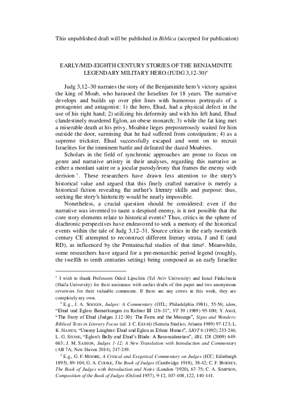 (PDF) Early/mid-eighth Century Stories of the Benjaminite Legendary ...