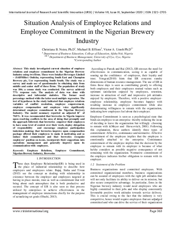 (PDF) Situation Analysis of Employee Relations and Employee Commitment in the Nigerian Brewery ...