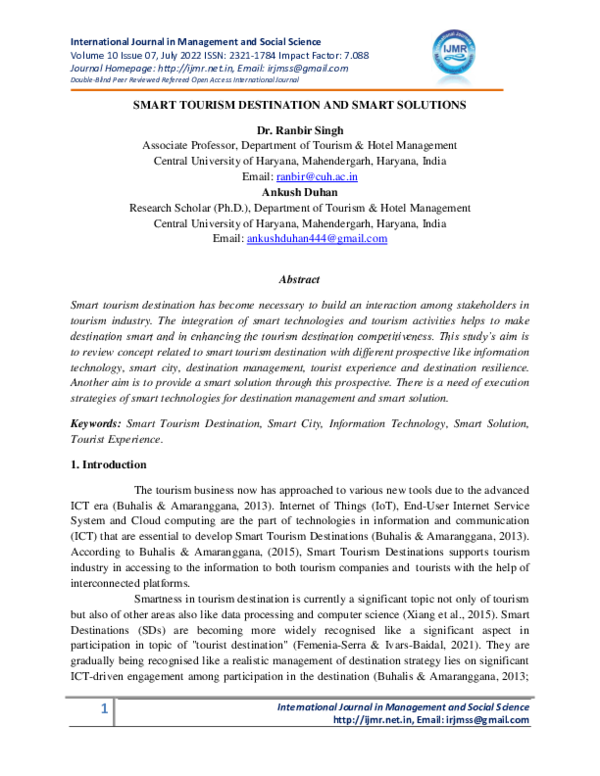 (PDF) SMART TOURISM DESTINATION AND SMART SOLUTIONS