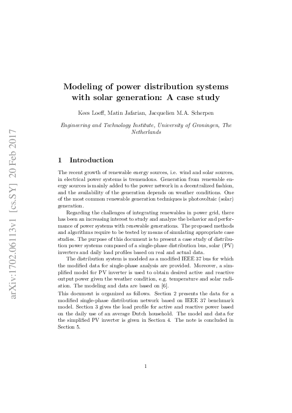 (PDF) Modeling of power distribution systems with solar generation: A case study