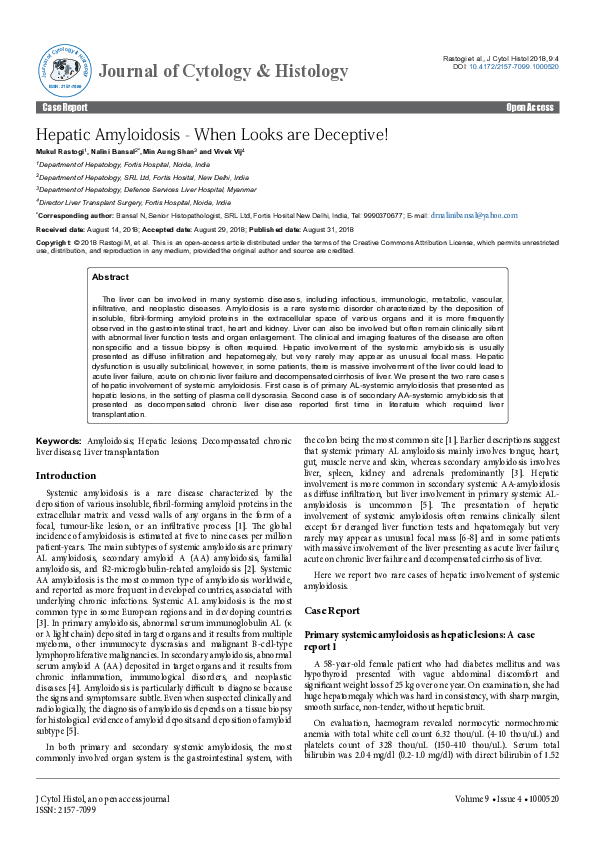 (PDF) Hepatic Amyloidosis - When Looks are Deceptive!