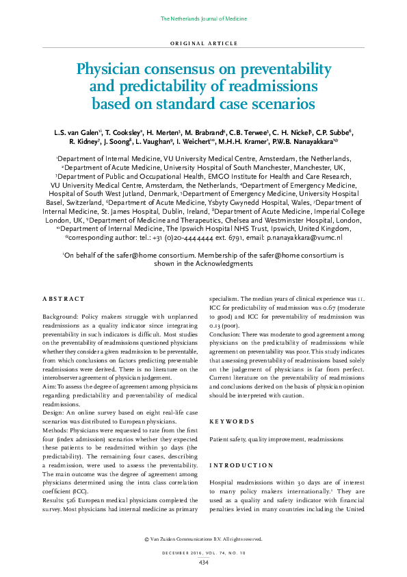 (PDF) Physician consensus on preventability and predictability of ...