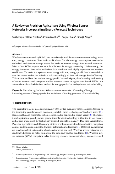 Pdf A Review On Precision Agriculture Using Wireless Sensor Networks Incorporating Energy