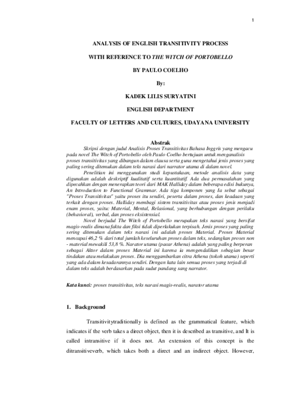(PDF) Analysis of English Transitivity Process with Reference to the ...