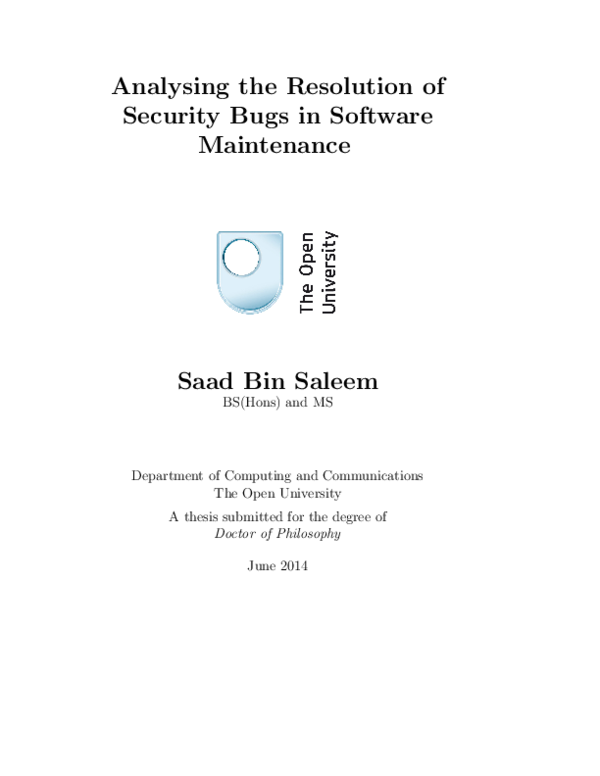 (PDF) Analysing the Resolution of Security Bugs in Software Maintenance