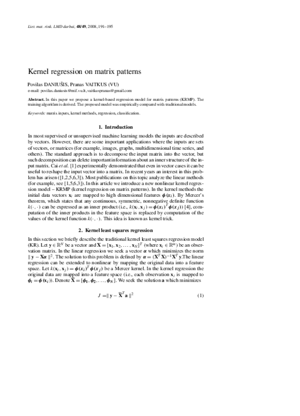 (PDF) Kernel regression on matrix patterns