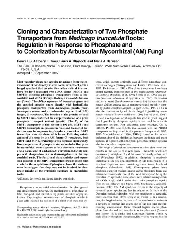 (PDF) Cloning and Characterization of Two Phosphate Transporters from ...