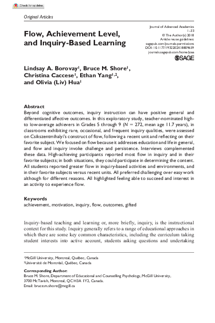 (PDF) Flow, Achievement Level, and Inquiry-Based Learning