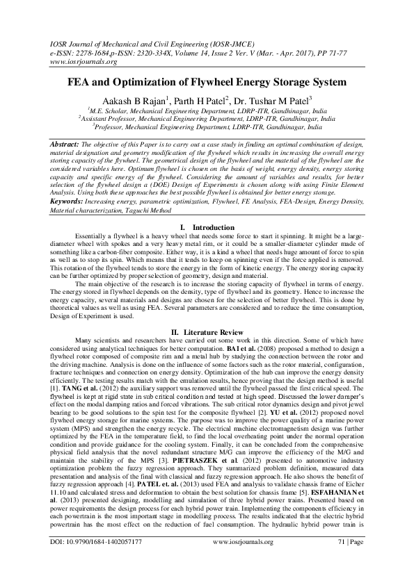(PDF) FEA and Optimization of Flywheel Energy Storage System