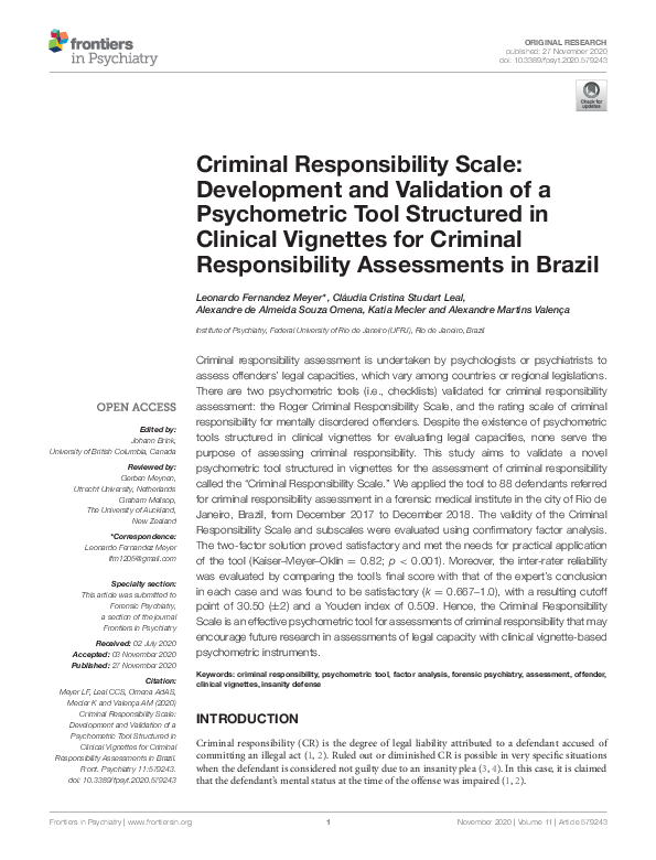 (PDF) Criminal Responsibility Scale: Development and Validation of a ...
