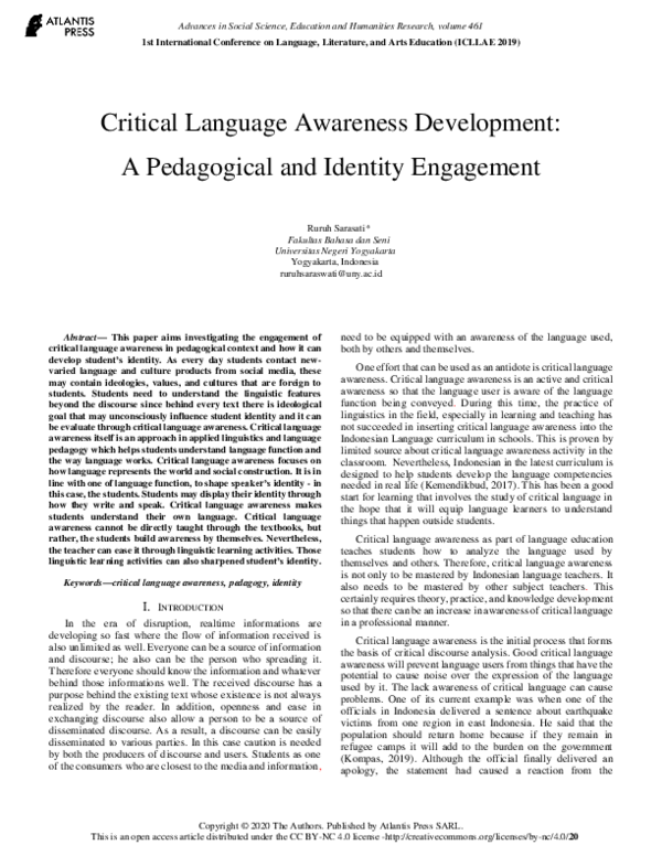 (PDF) Critical Language Awareness Development: A Pedagogical and Identity Engagement