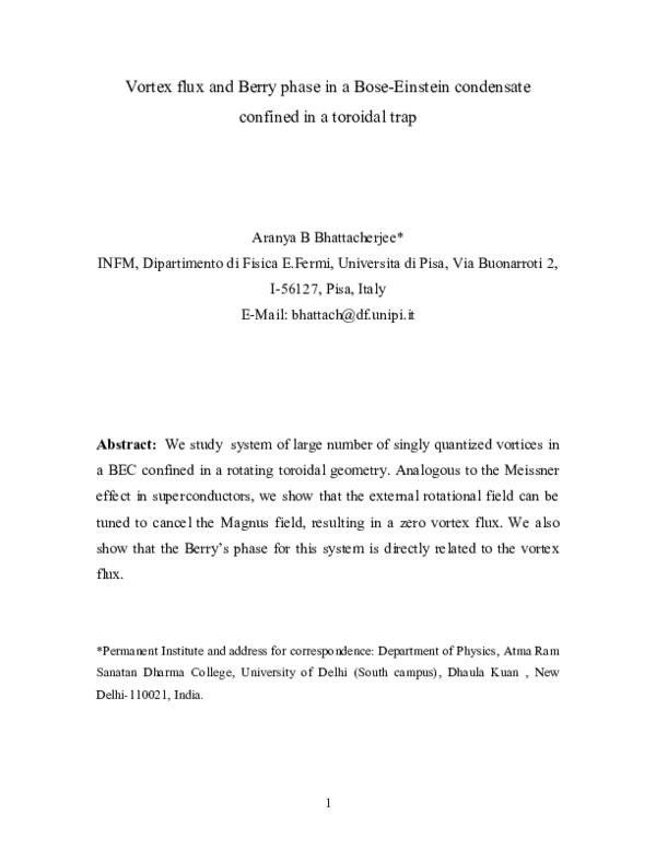 (PDF) Vortex flux and Berry phase in a Bose-Einstein condensate ...