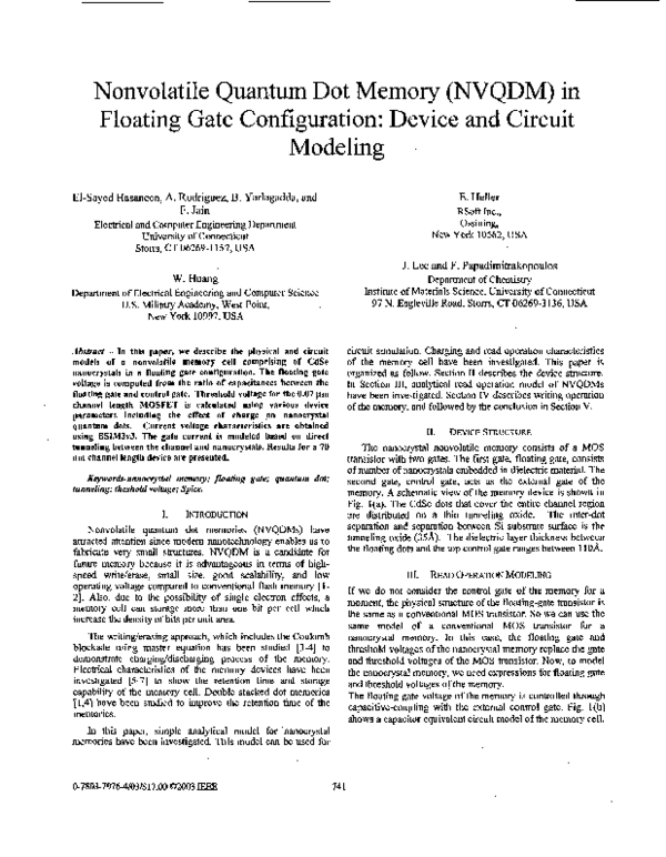 Pdf Nonvolatile Quantum Dot Memory Nvqdm In Floating Gate Configuration Device And Circuit 