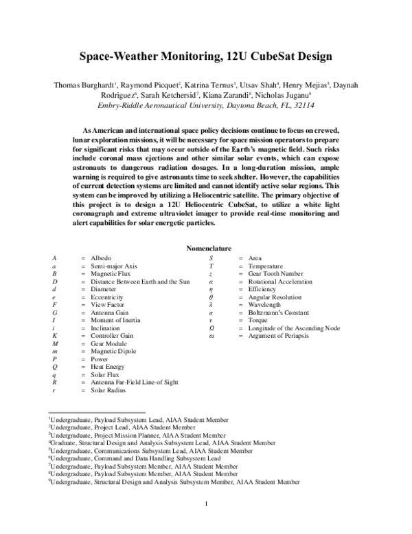 (PDF) Space-Weather Monitoring, 12U CubeSat Design