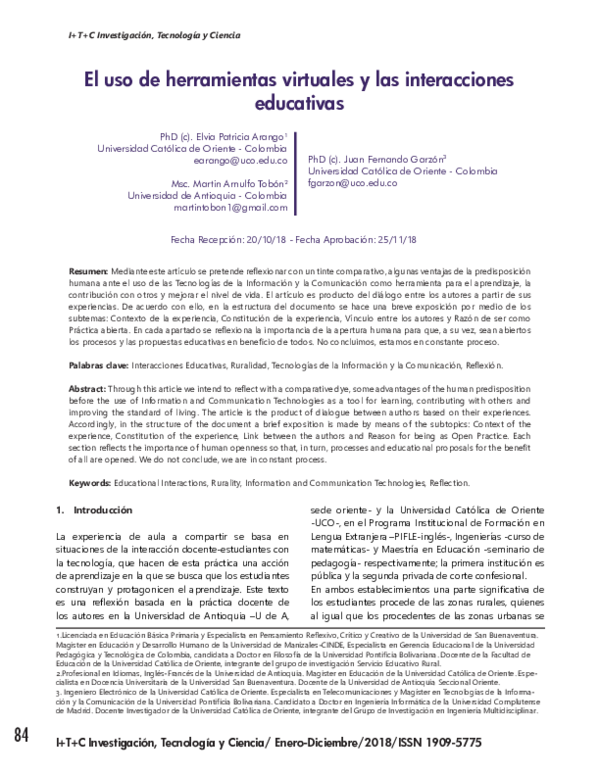 (PDF) El uso de herramientas virtuales y las interacciones educativas