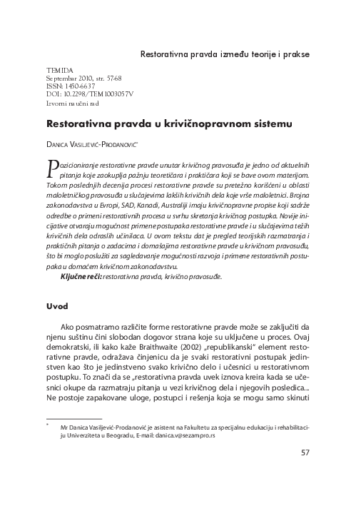 (PDF) Restorative justice within the criminal justice system