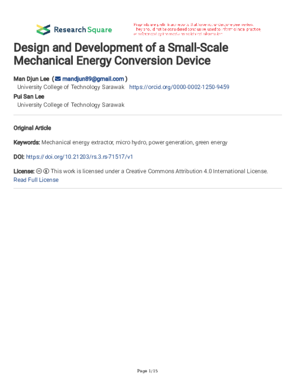(PDF) Design and Development of a Small-Scale Mechanical Energy ...