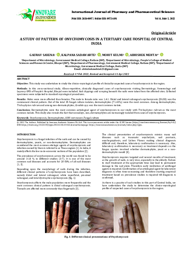 (PDF) A Study of Pattern of Onychomycosis in a Tertiary Care Hospital ...
