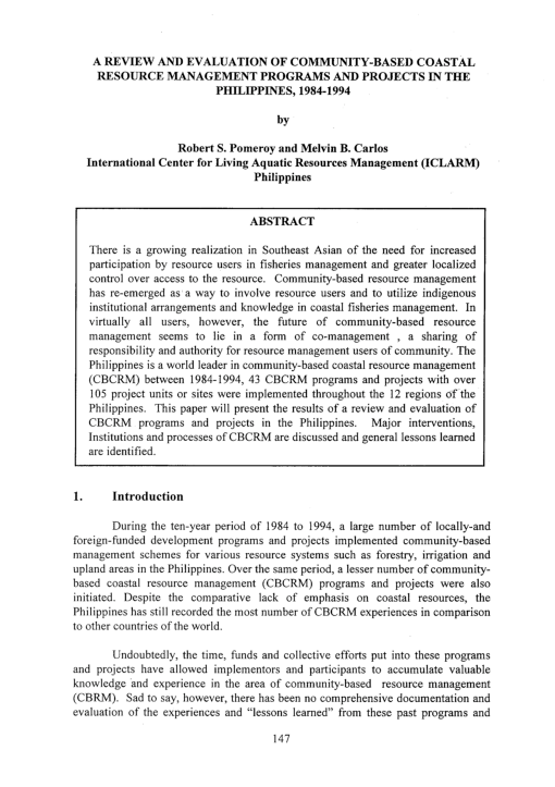 (PDF) A Review and Evaluation of Community Based Coastal Resource ...
