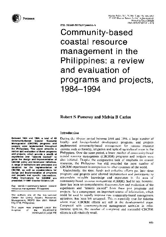 (PDF) Community-based coastal resource management in the Philippines: A ...