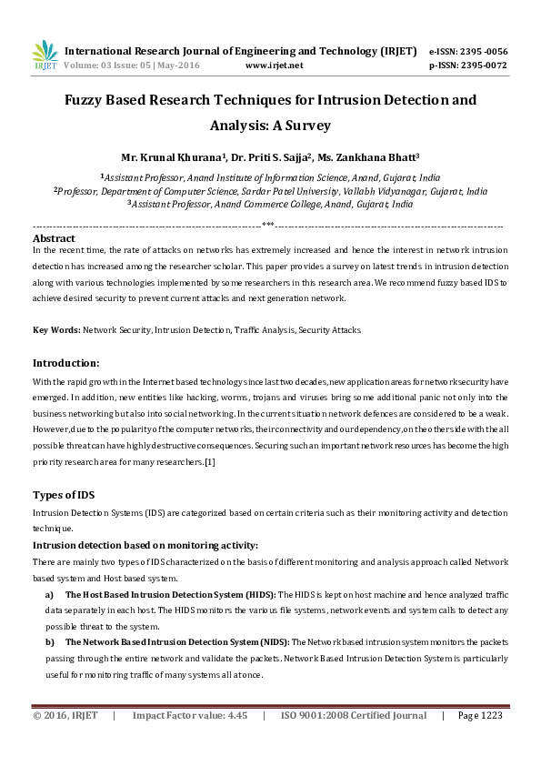Pdf Fuzzy Based Research Techniques For Intrusion Detection And
