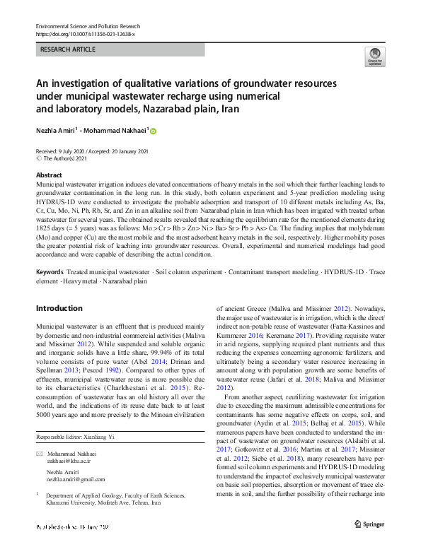 (PDF) An investigation of qualitative variations of groundwater resources under municipal ...