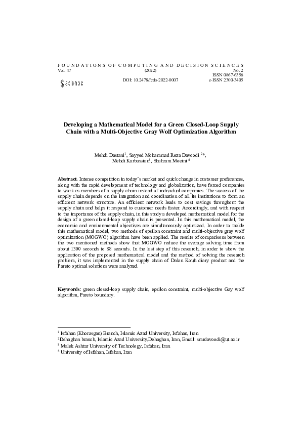 Pdf Developing A Mathematical Model For A Green Closed Loop Supply